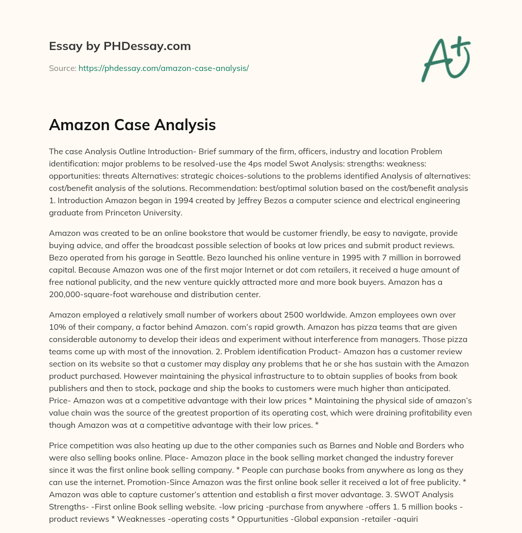 Amazon Case Analysis - PHDessay.com