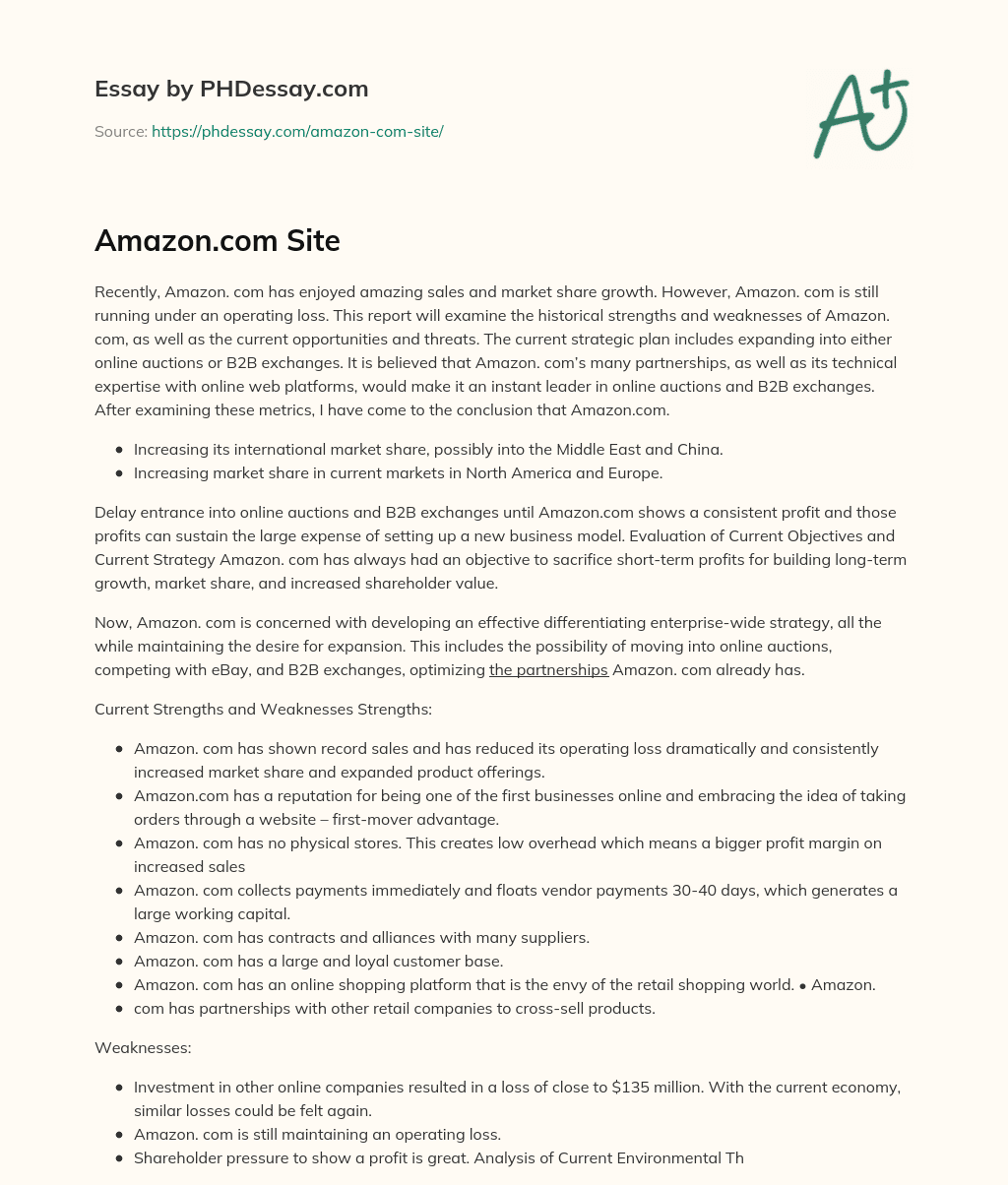 Amazon.com Site - PHDessay.com