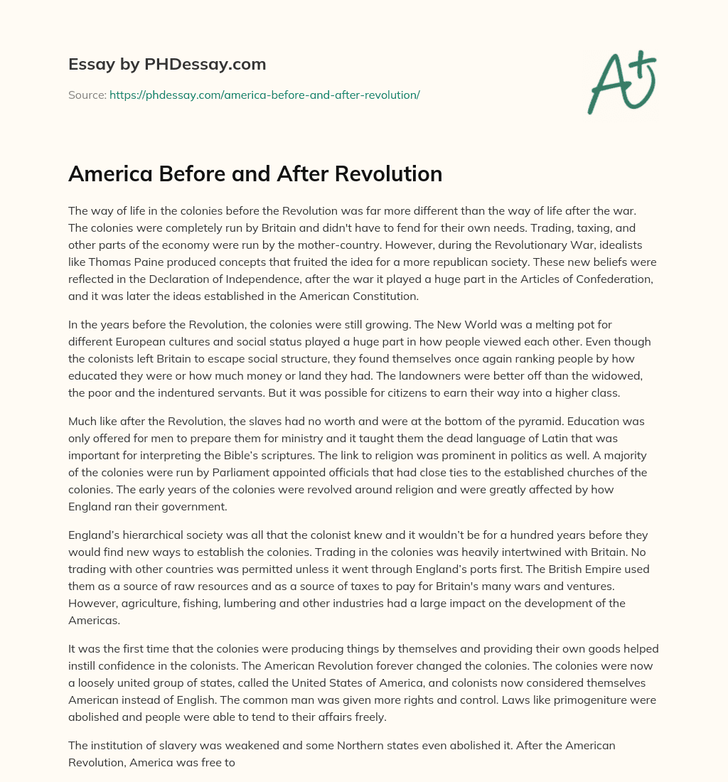 America Before and After Revolution (500 Words) - PHDessay.com