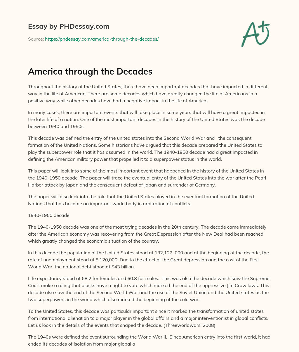 America through the Decades - PHDessay.com