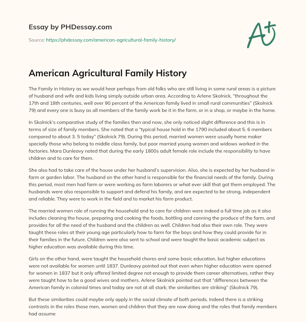 American Agricultural Family History - PHDessay.com