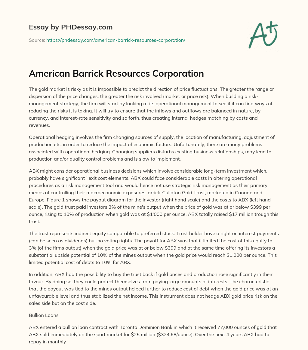 American Barrick Resources Corporation - PHDessay.com