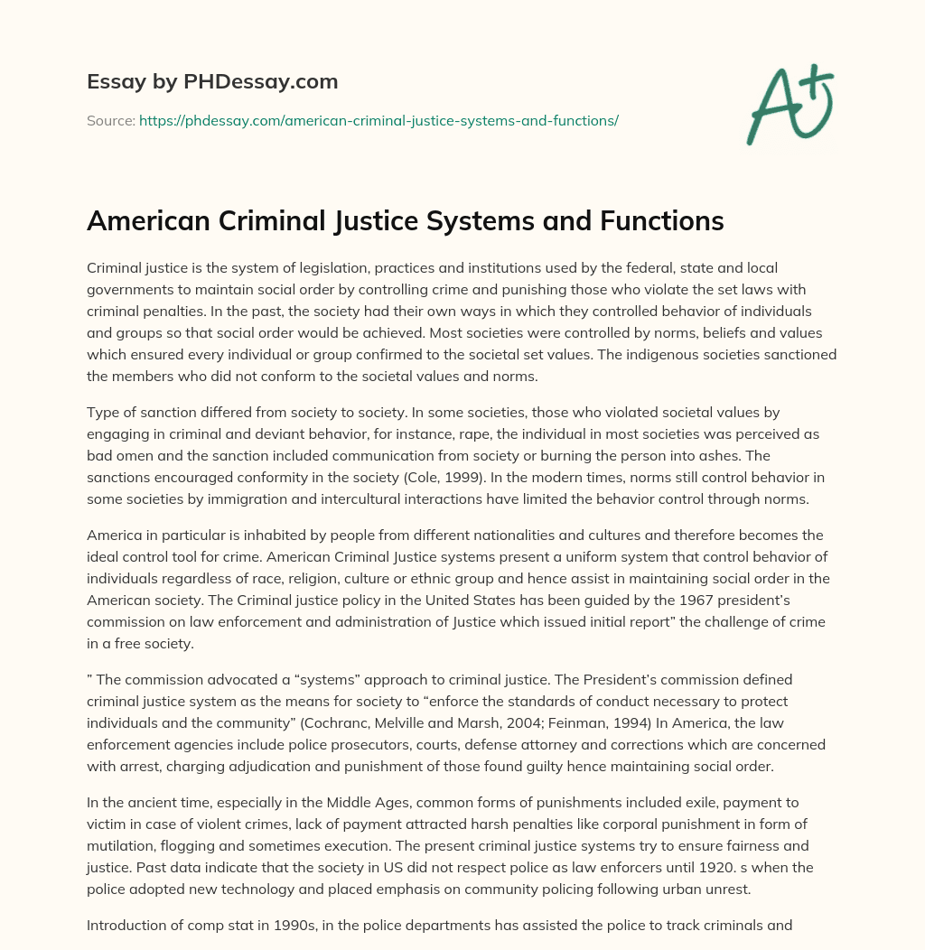 American Criminal Justice Systems and Functions - PHDessay.com