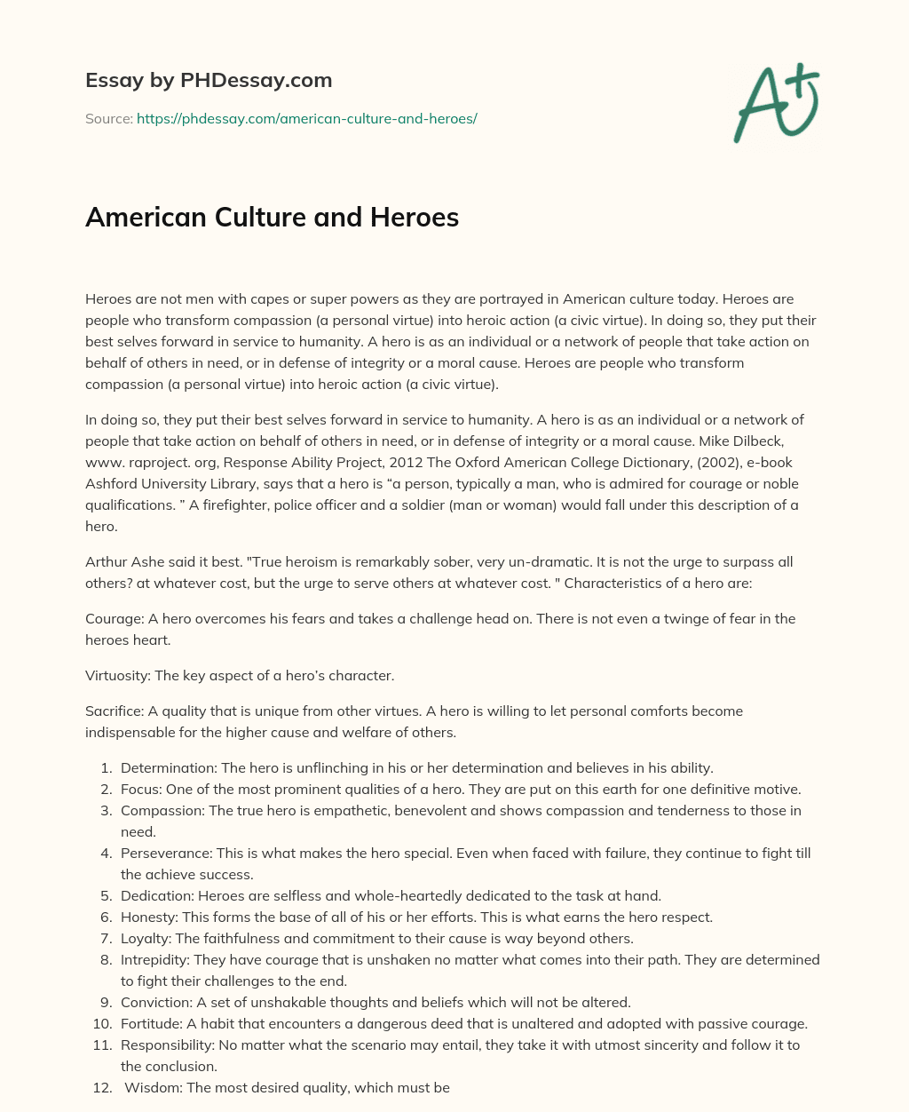 American Culture and Heroes - PHDessay.com