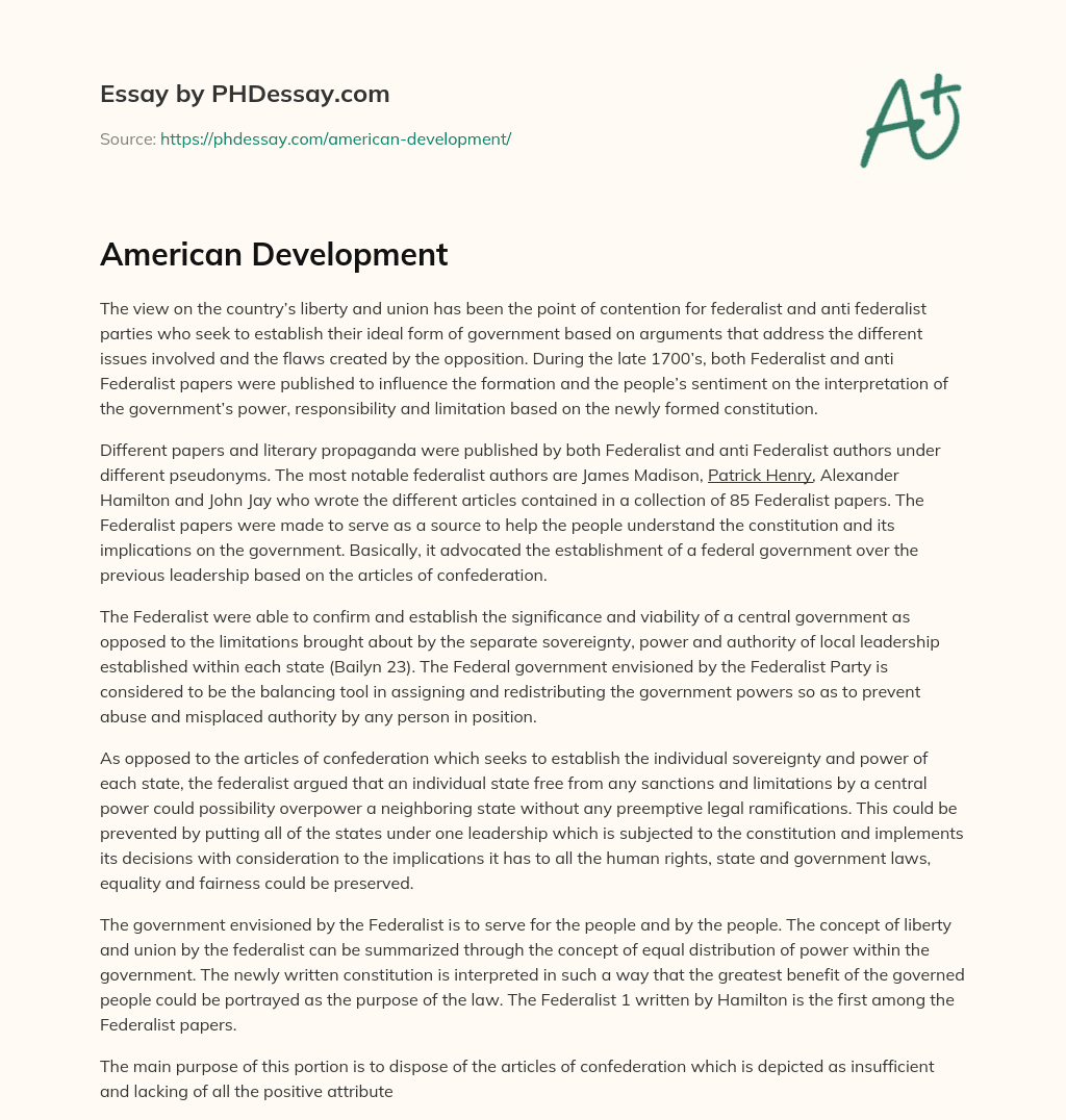 American Development - PHDessay.com