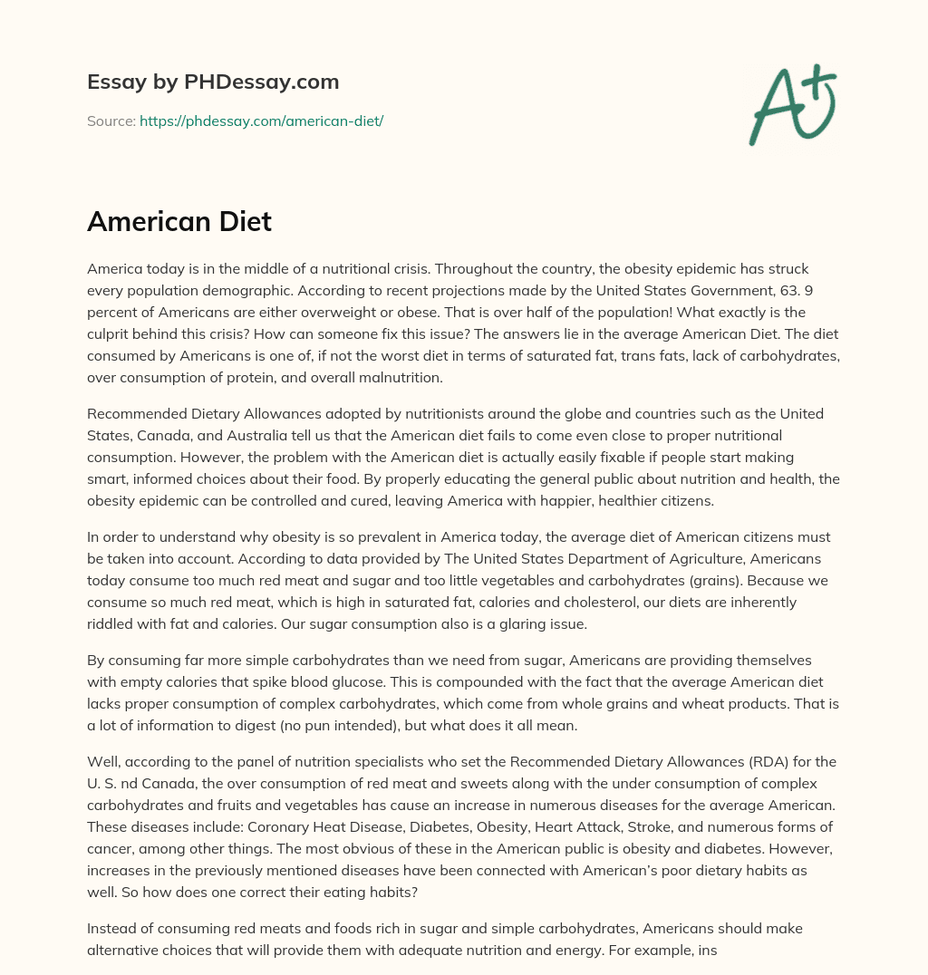 American Diet - PHDessay.com