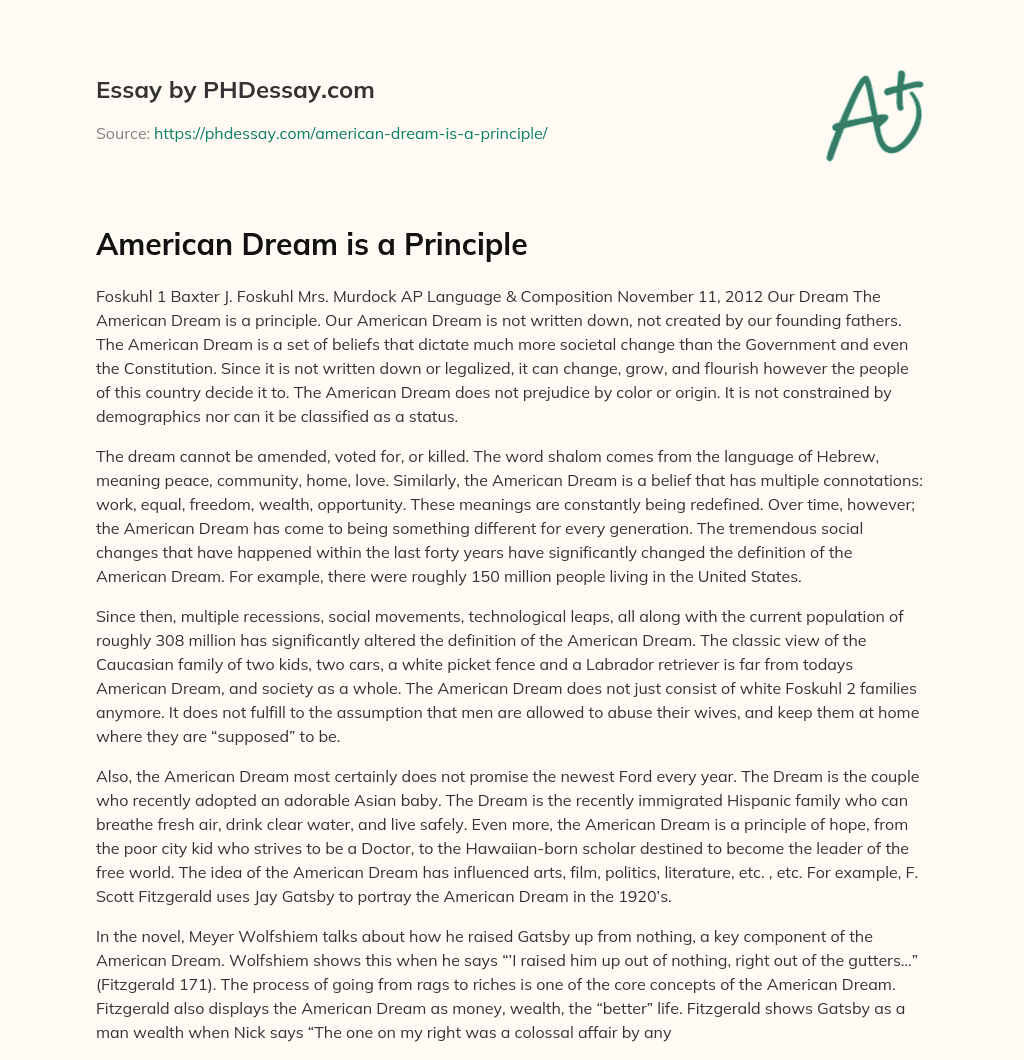 American Dream is a Principle - PHDessay.com