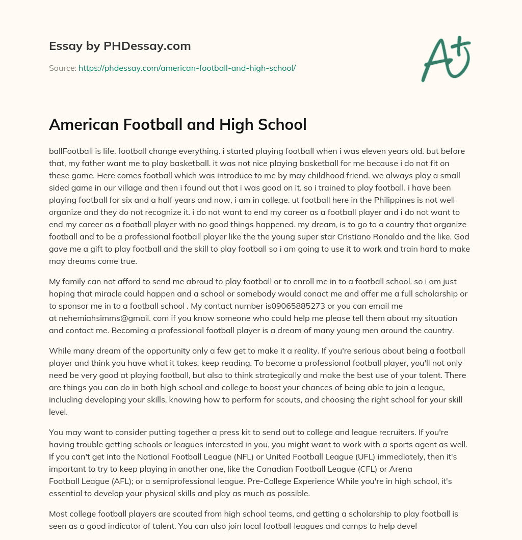 American Football and High School - PHDessay.com