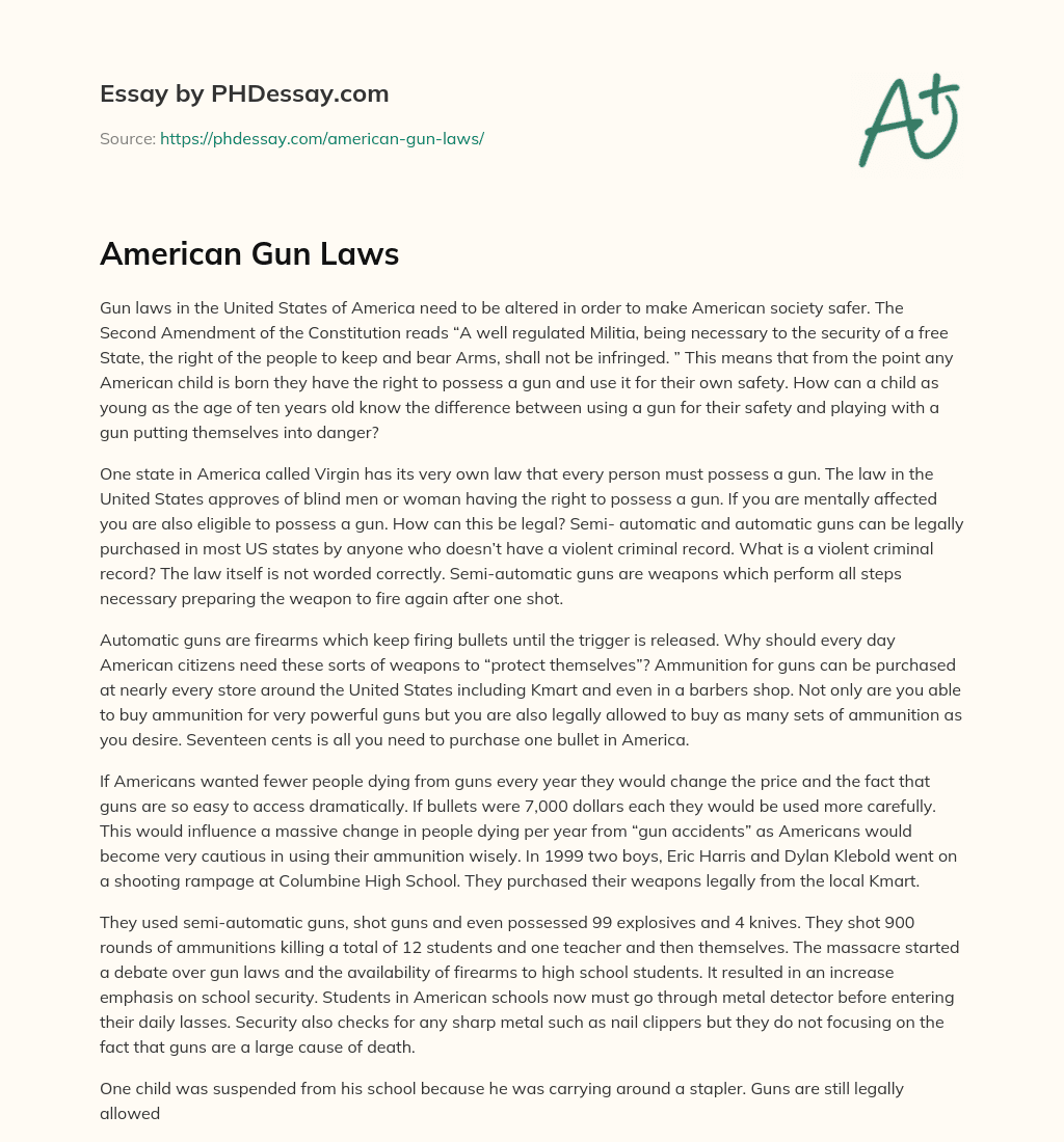 American Gun Laws - PHDessay.com