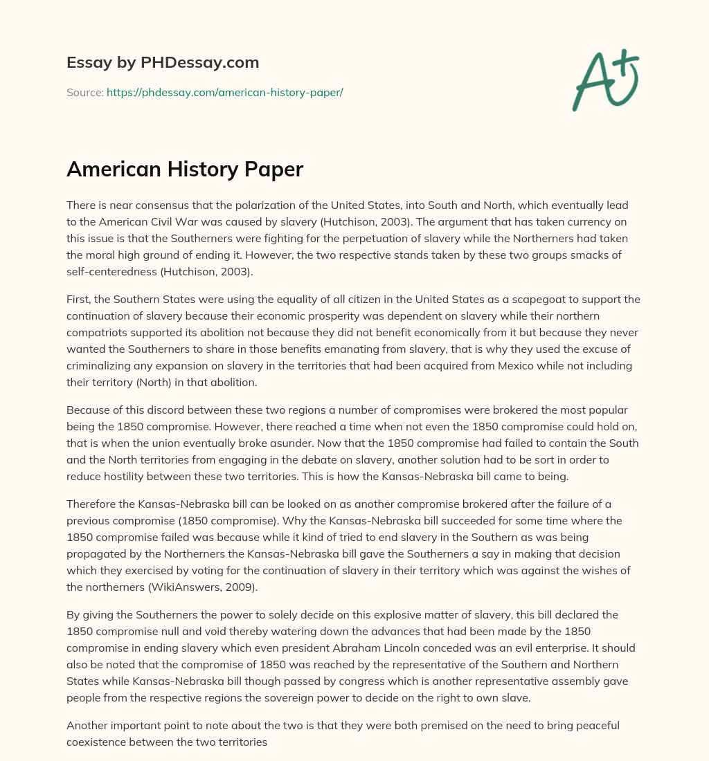 American History Paper - PHDessay.com