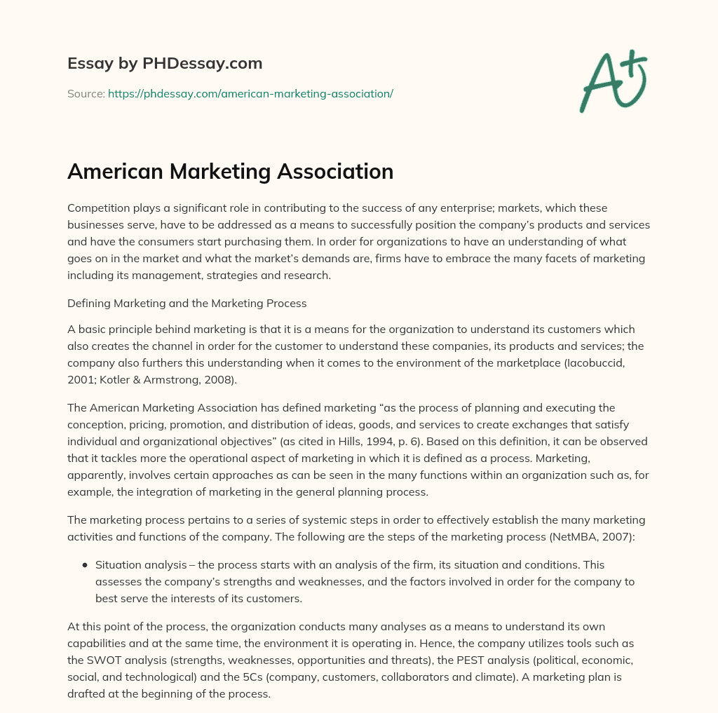American Marketing Association Definition Example (400 Words ...