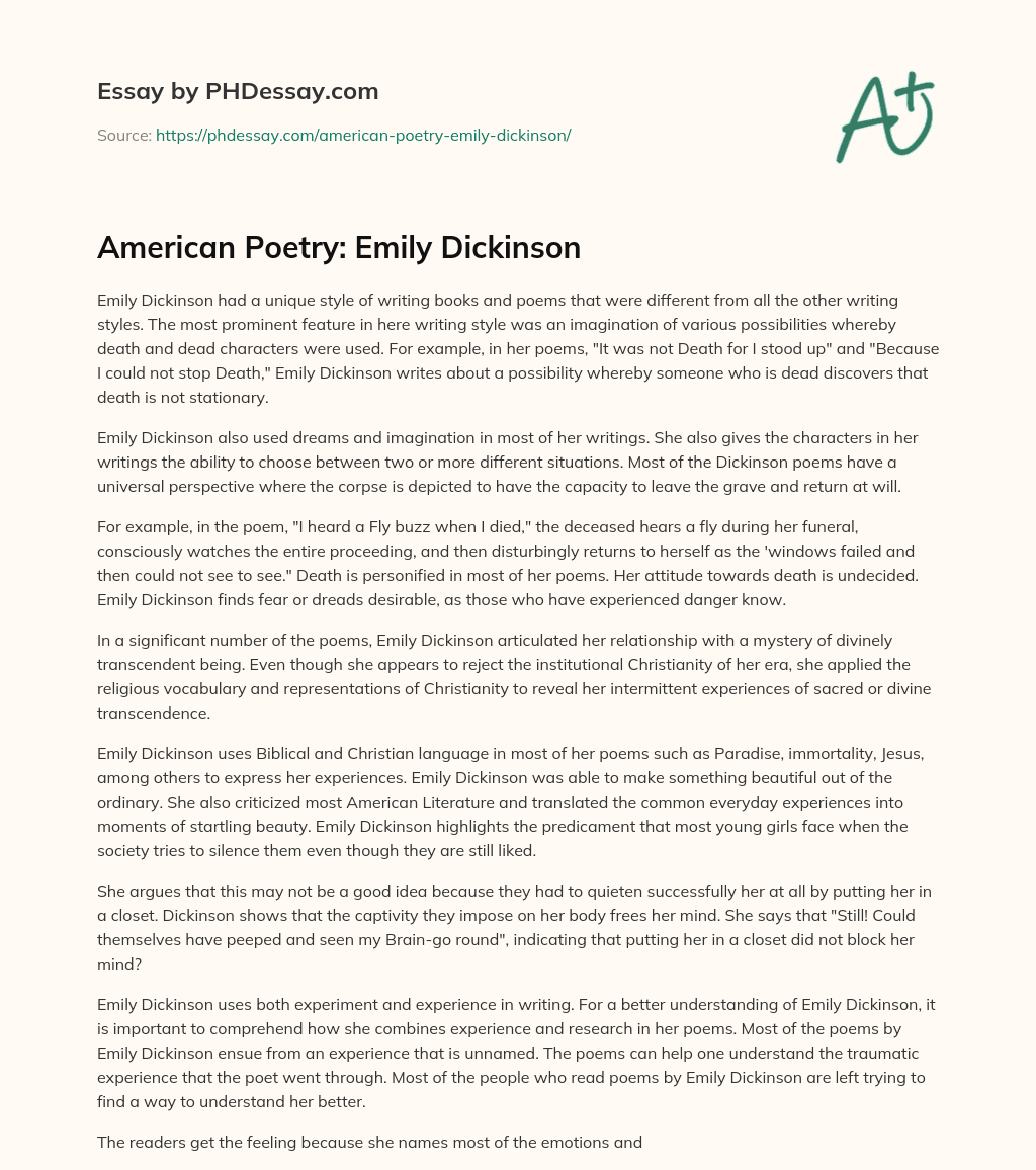 American Poetry: Emily Dickinson Analysis Example - PHDessay.com
