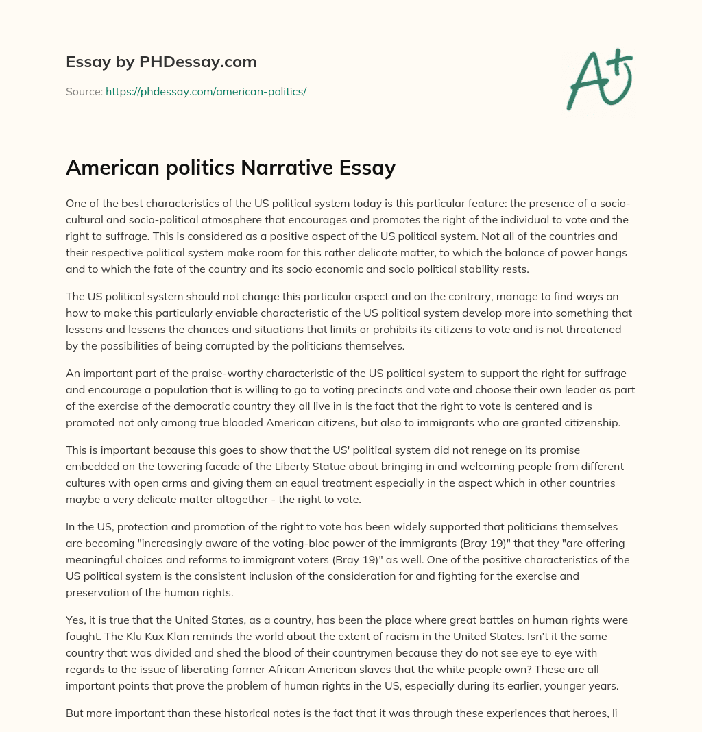 American politics Narrative Essay - PHDessay.com