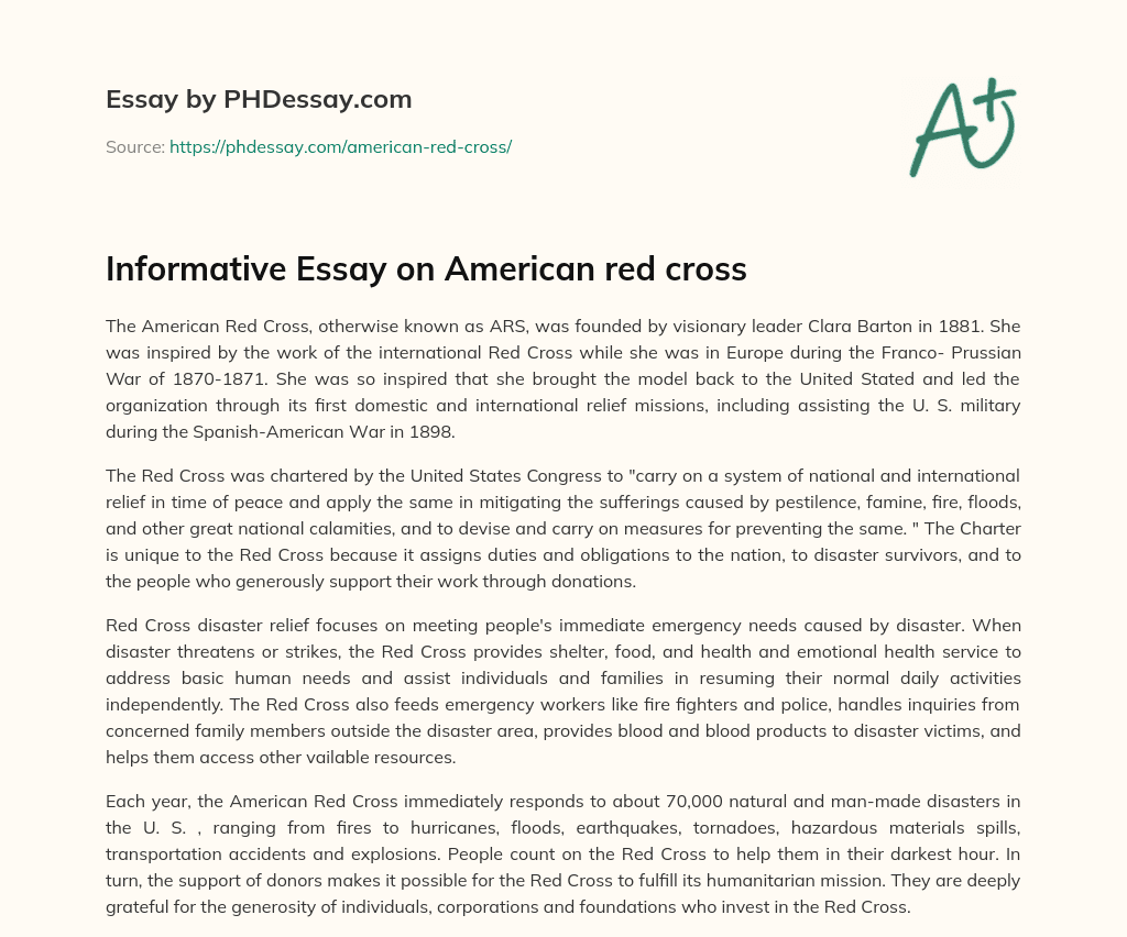 Informative Essay on American red cross (300 Words) - PHDessay.com