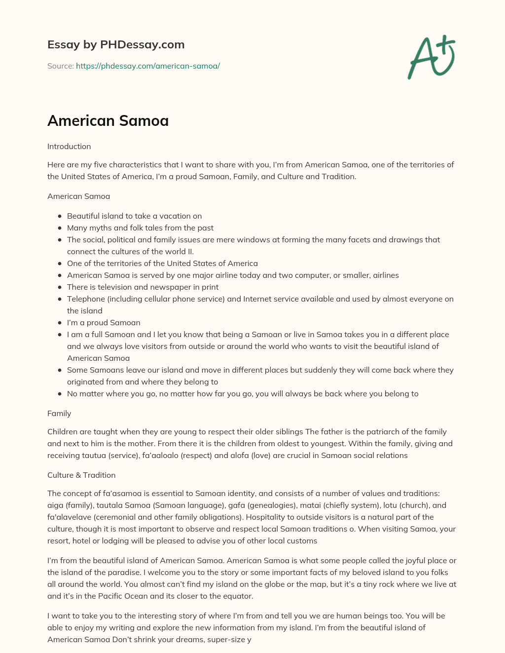 American Samoa - PHDessay.com