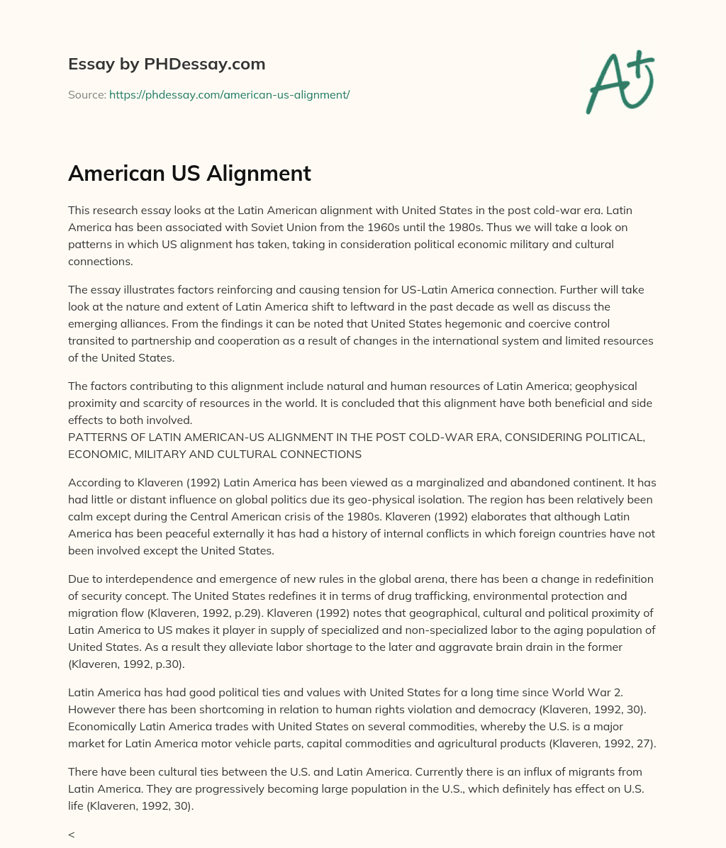 American US Alignment - PHDessay.com