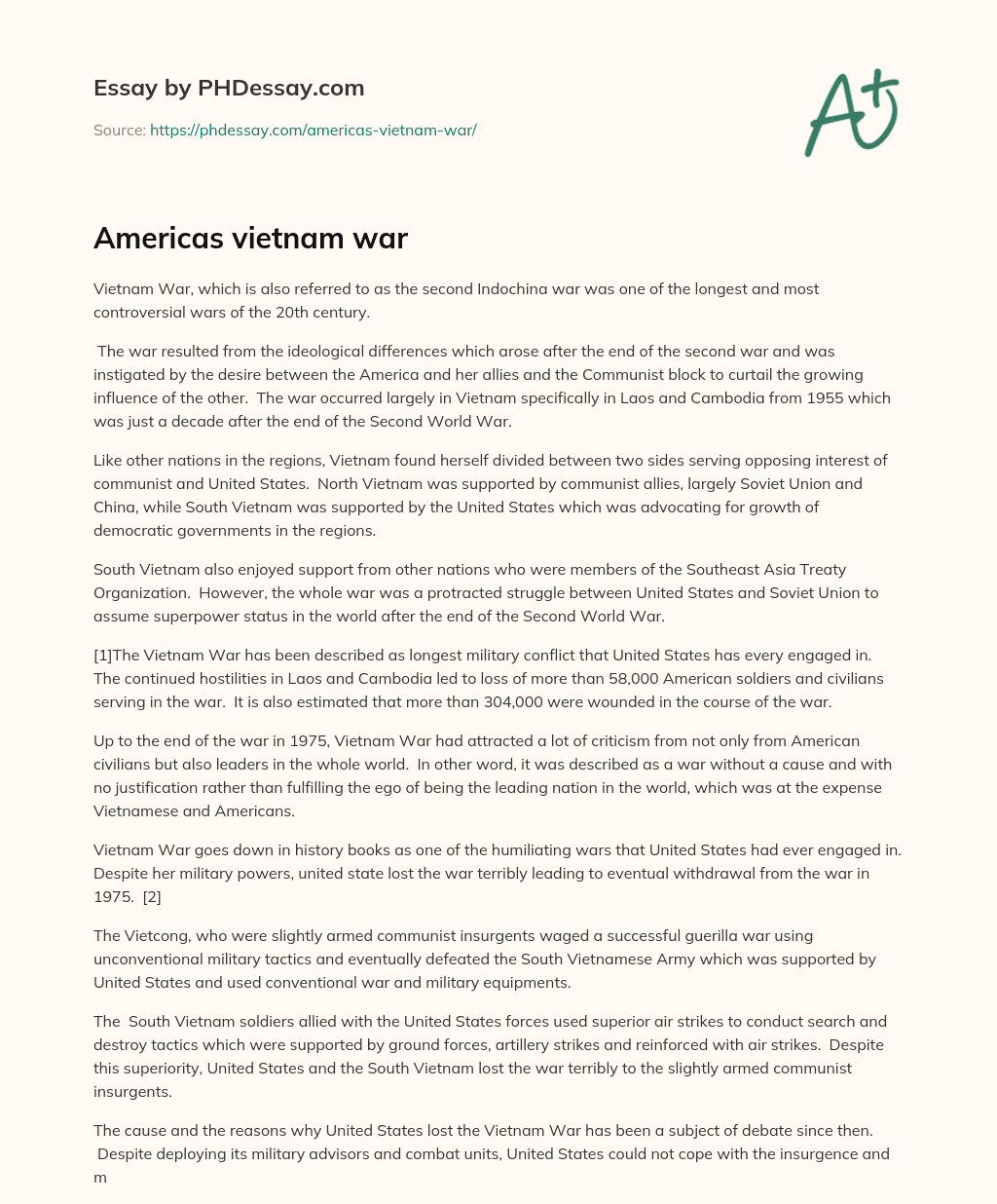 Americas vietnam war - PHDessay.com