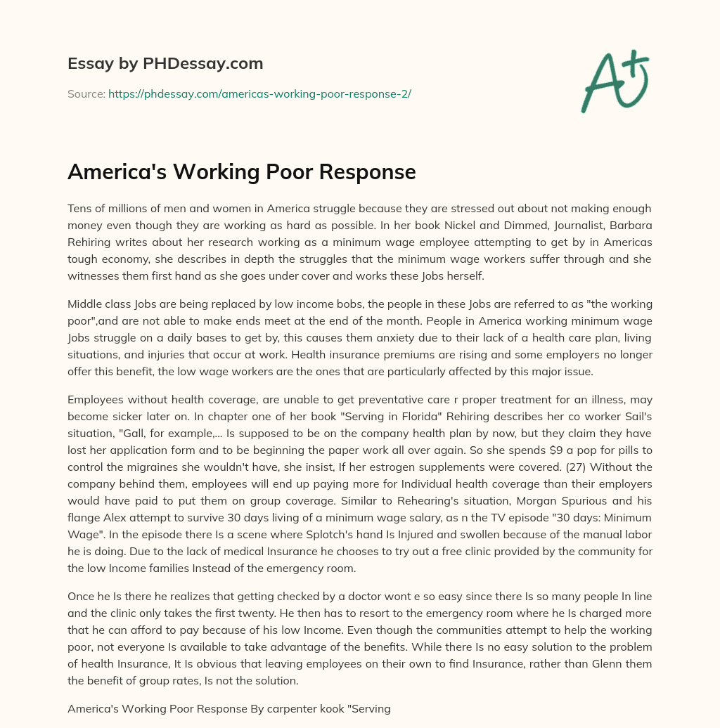 America's Working Poor Response - PHDessay.com