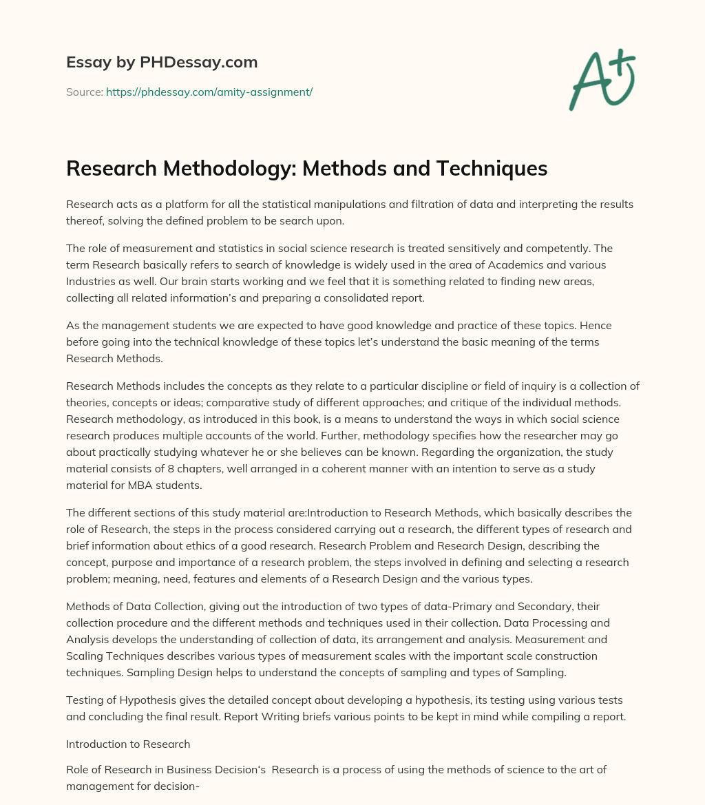 Research Methodology: Methods and Techniques - PHDessay.com