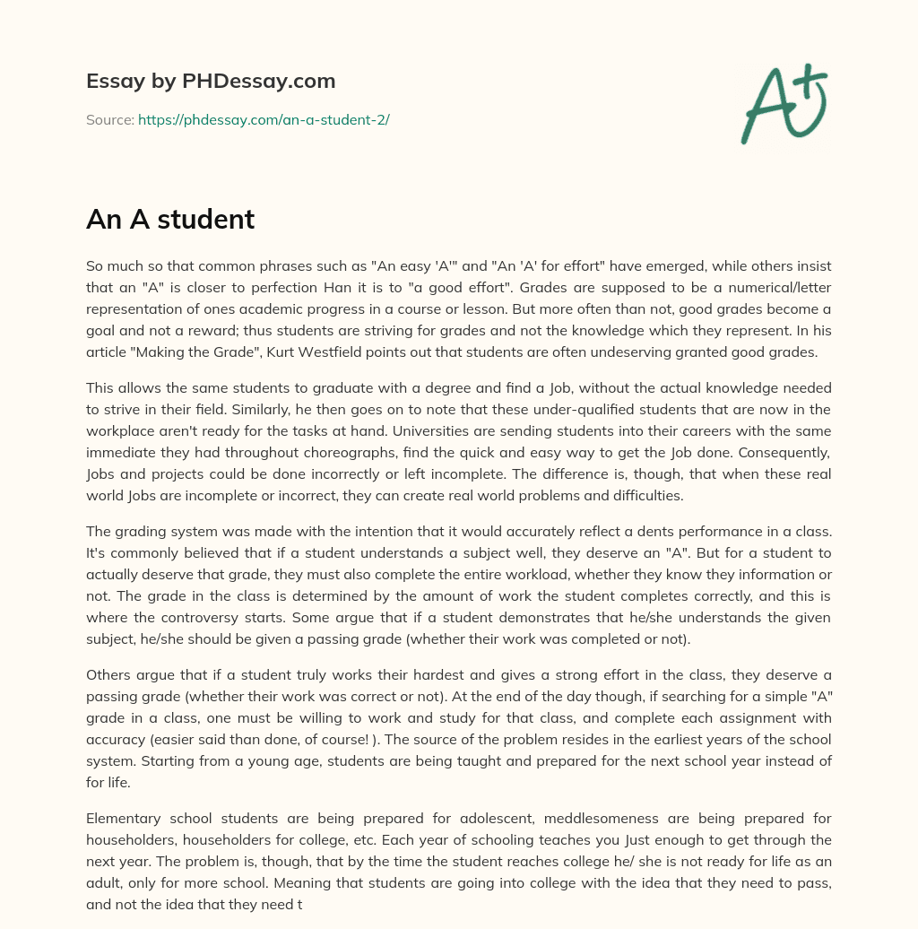 An A student (500 Words) - PHDessay.com
