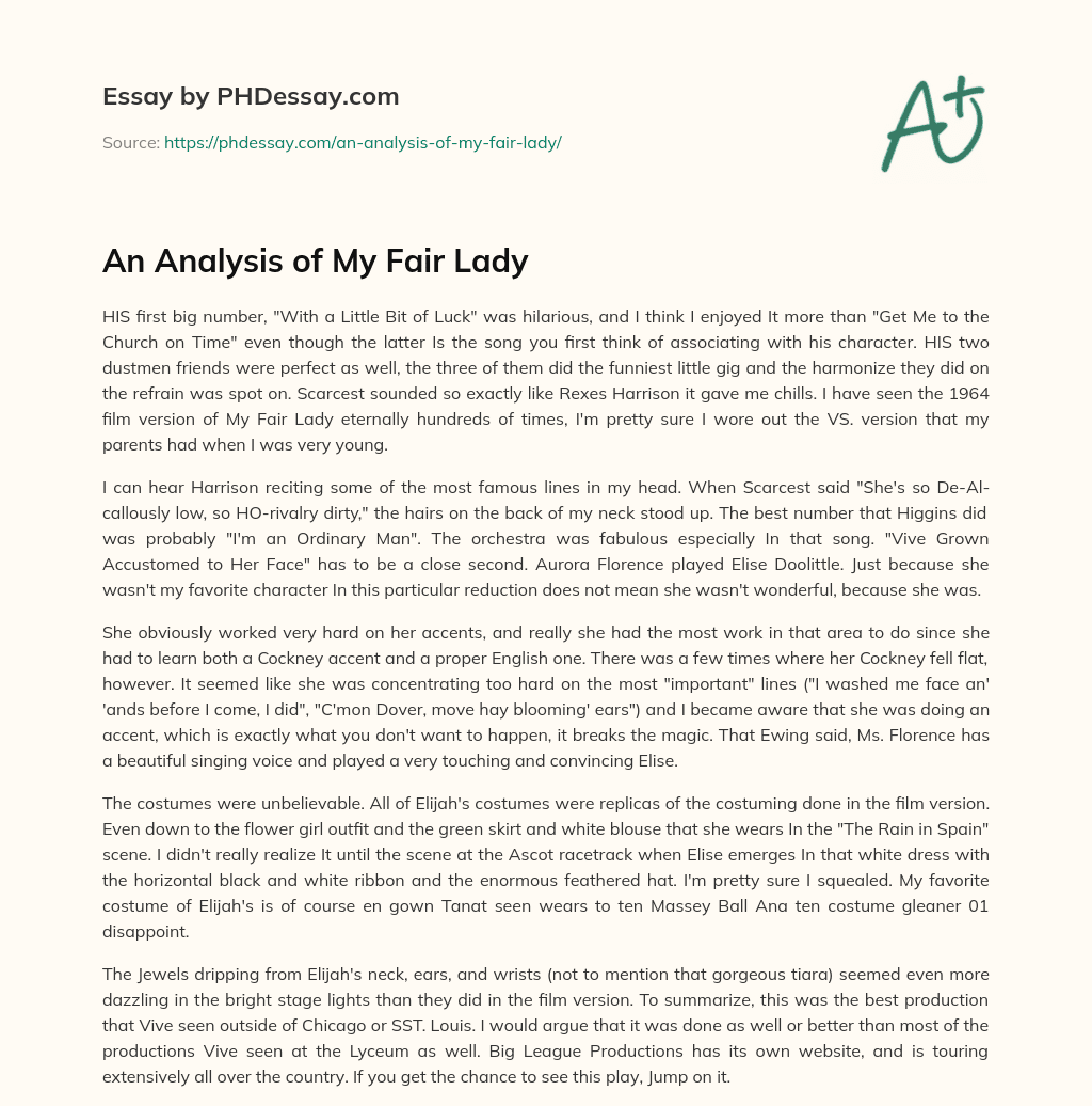 An Analysis of My Fair Lady (500 Words) - PHDessay.com