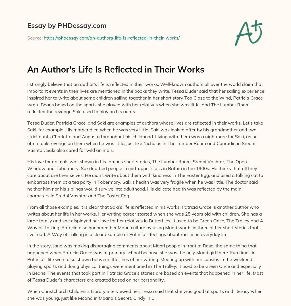 An Author's Life Is Reflected in Their Works - PHDessay.com