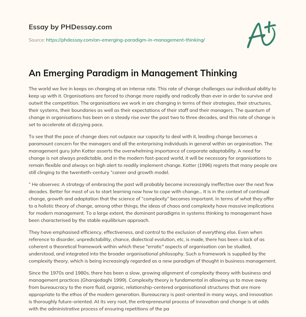 An Emerging Paradigm in Management Thinking - PHDessay.com