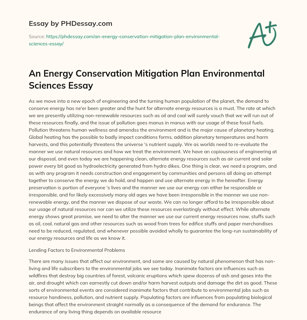An Energy Conservation Mitigation Plan Environmental Sciences Essay ...