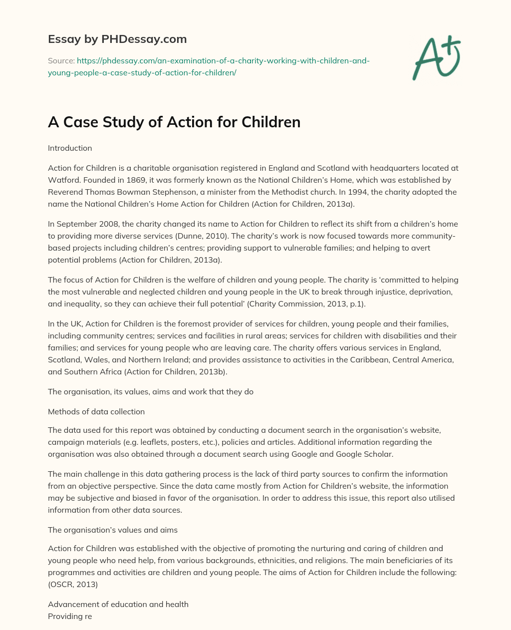 A Case Study of Action for Children - PHDessay.com