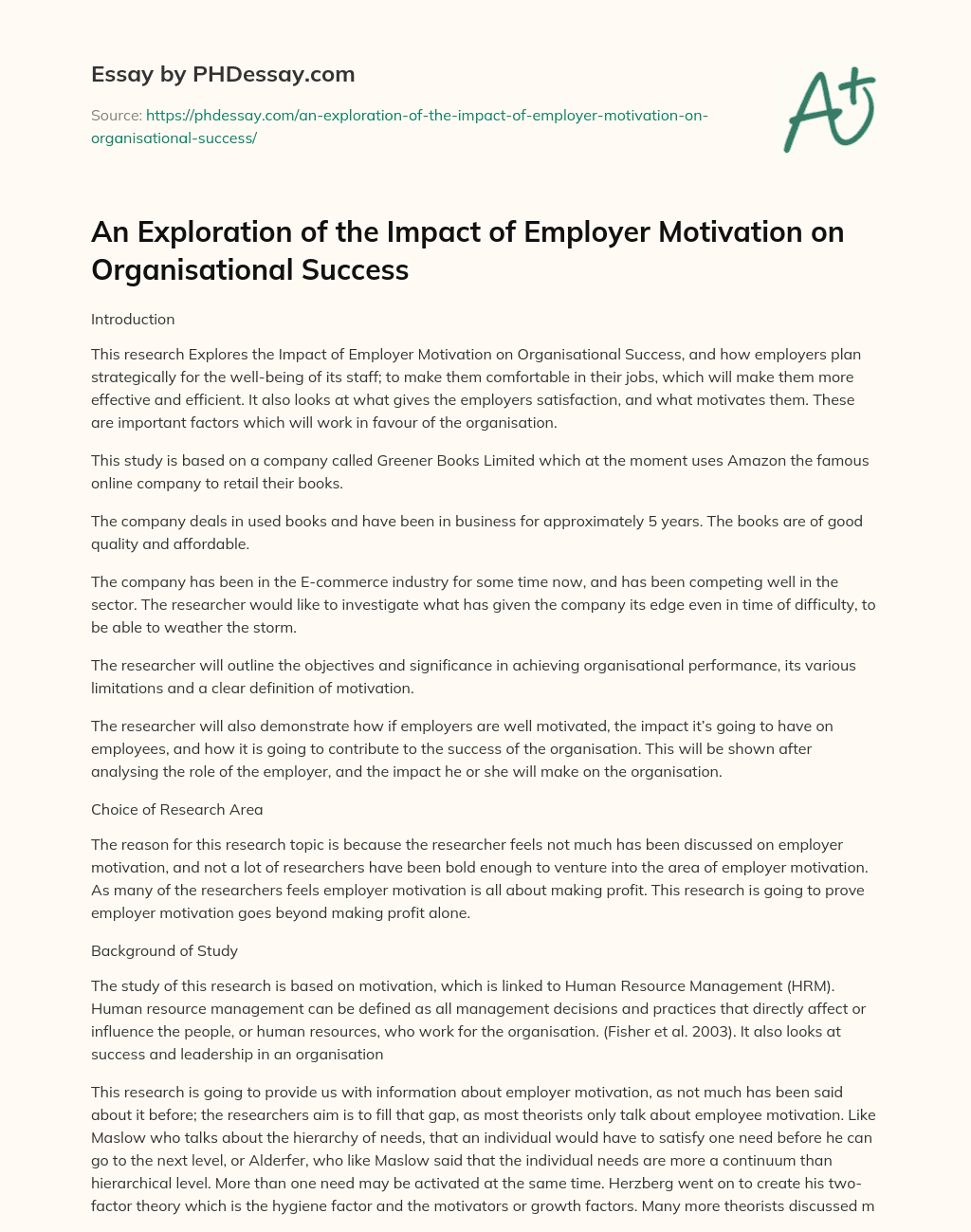 An Exploration of the Impact of Employer Motivation on Organisational ...