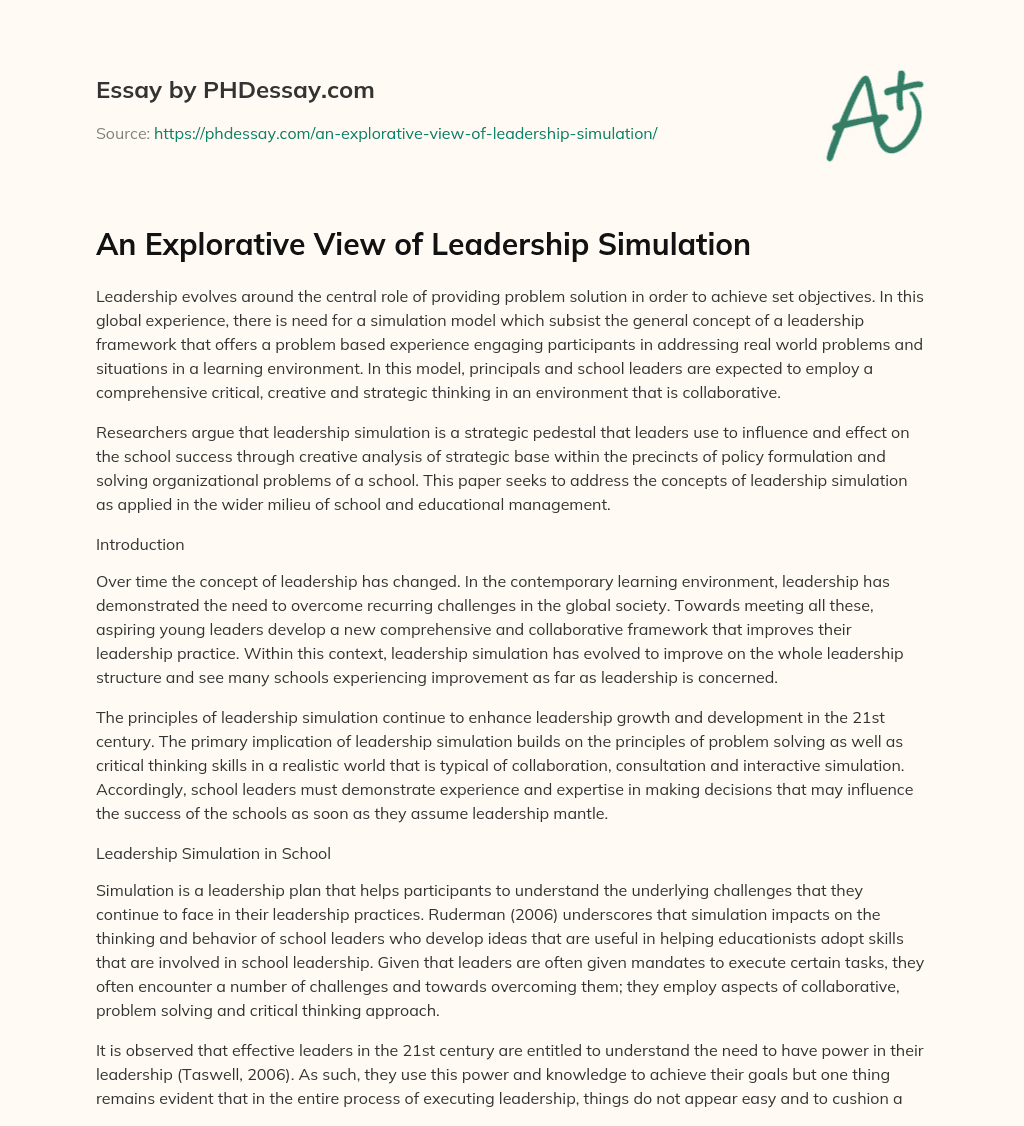 An Explorative View of Leadership Simulation - PHDessay.com