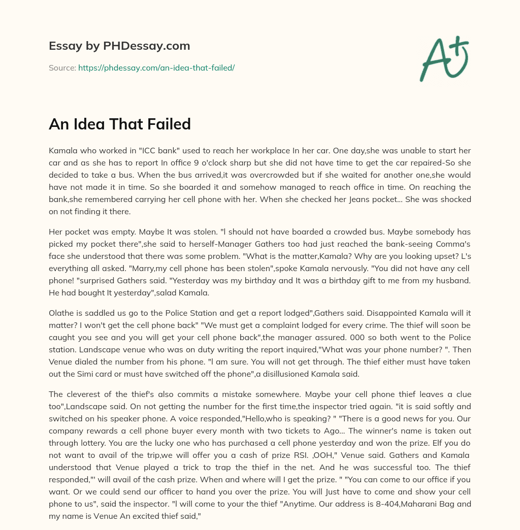 An Idea That Failed - PHDessay.com