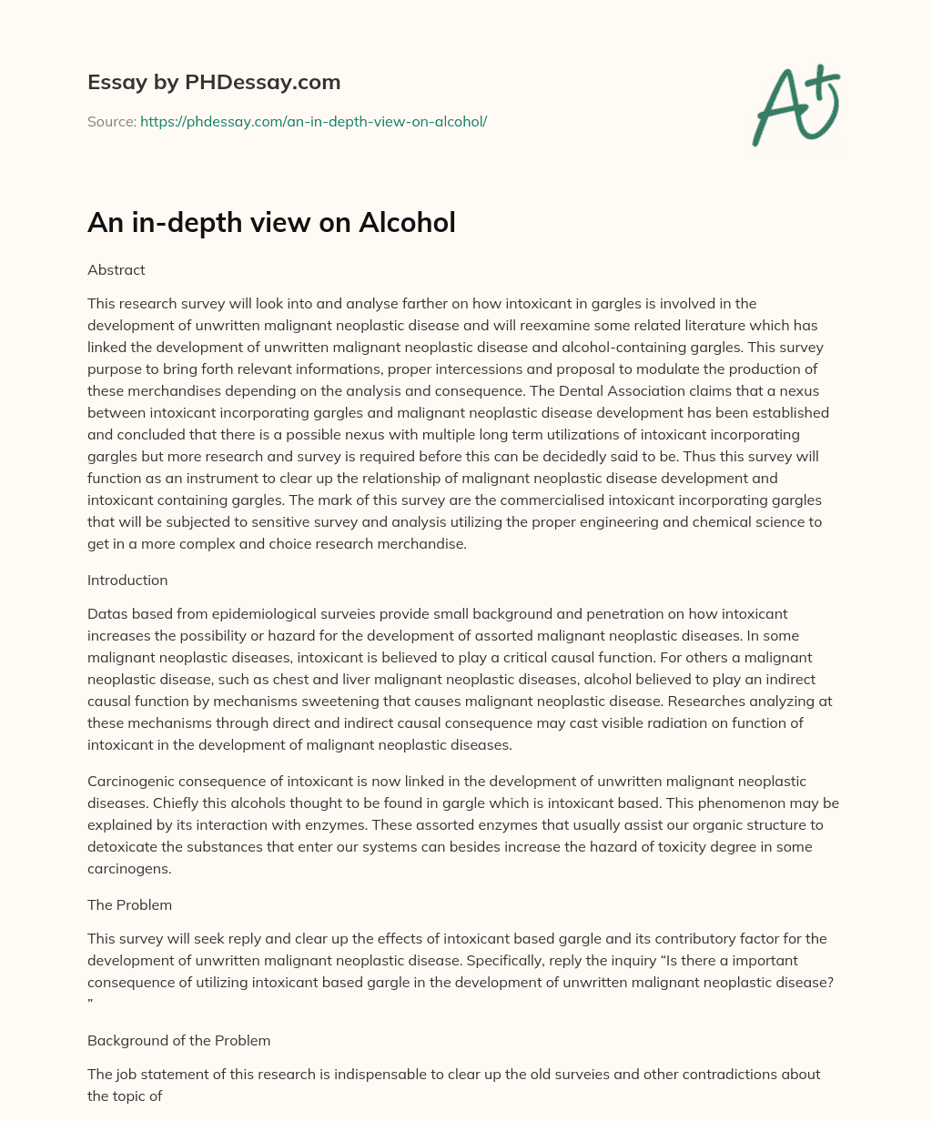 An in-depth view on Alcohol - PHDessay.com