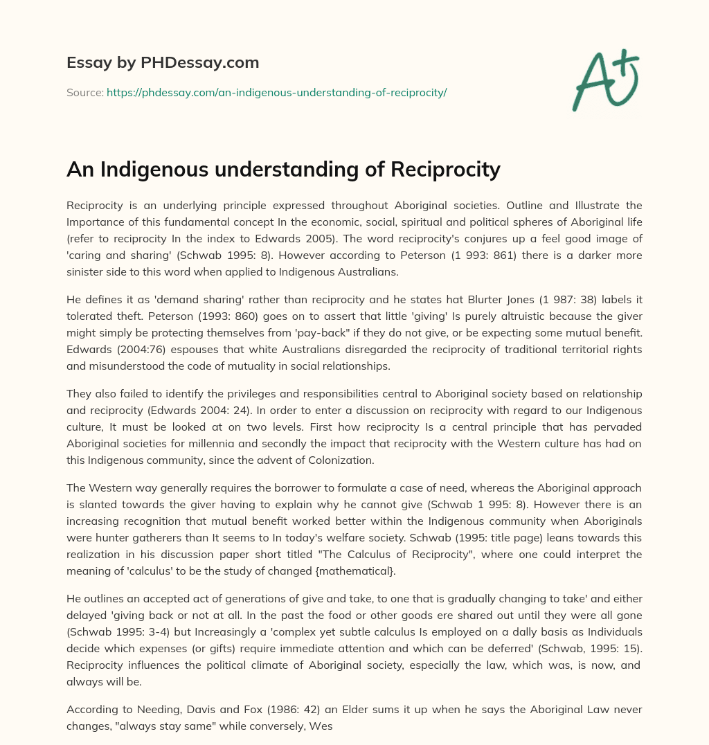 An Indigenous understanding of Reciprocity - PHDessay.com