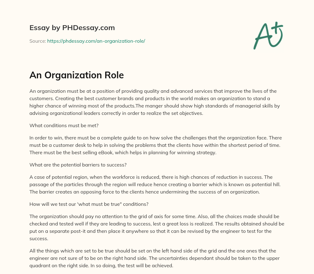 An Organization Role (300 Words) - PHDessay.com