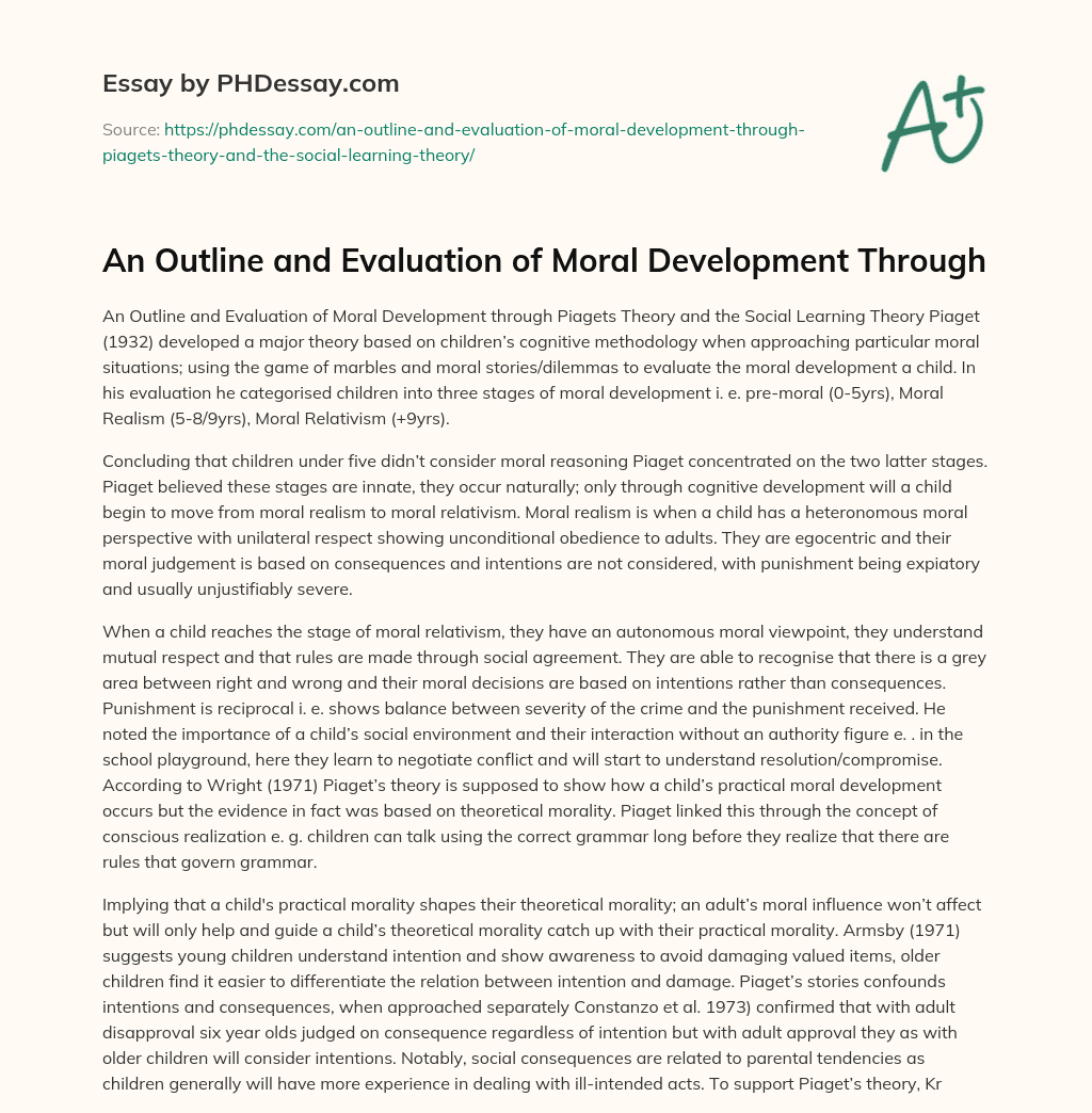 An Outline and Evaluation of Moral Development Through - PHDessay.com