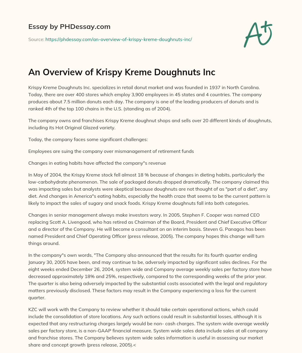 An Overview of Krispy Kreme Doughnuts Inc - PHDessay.com