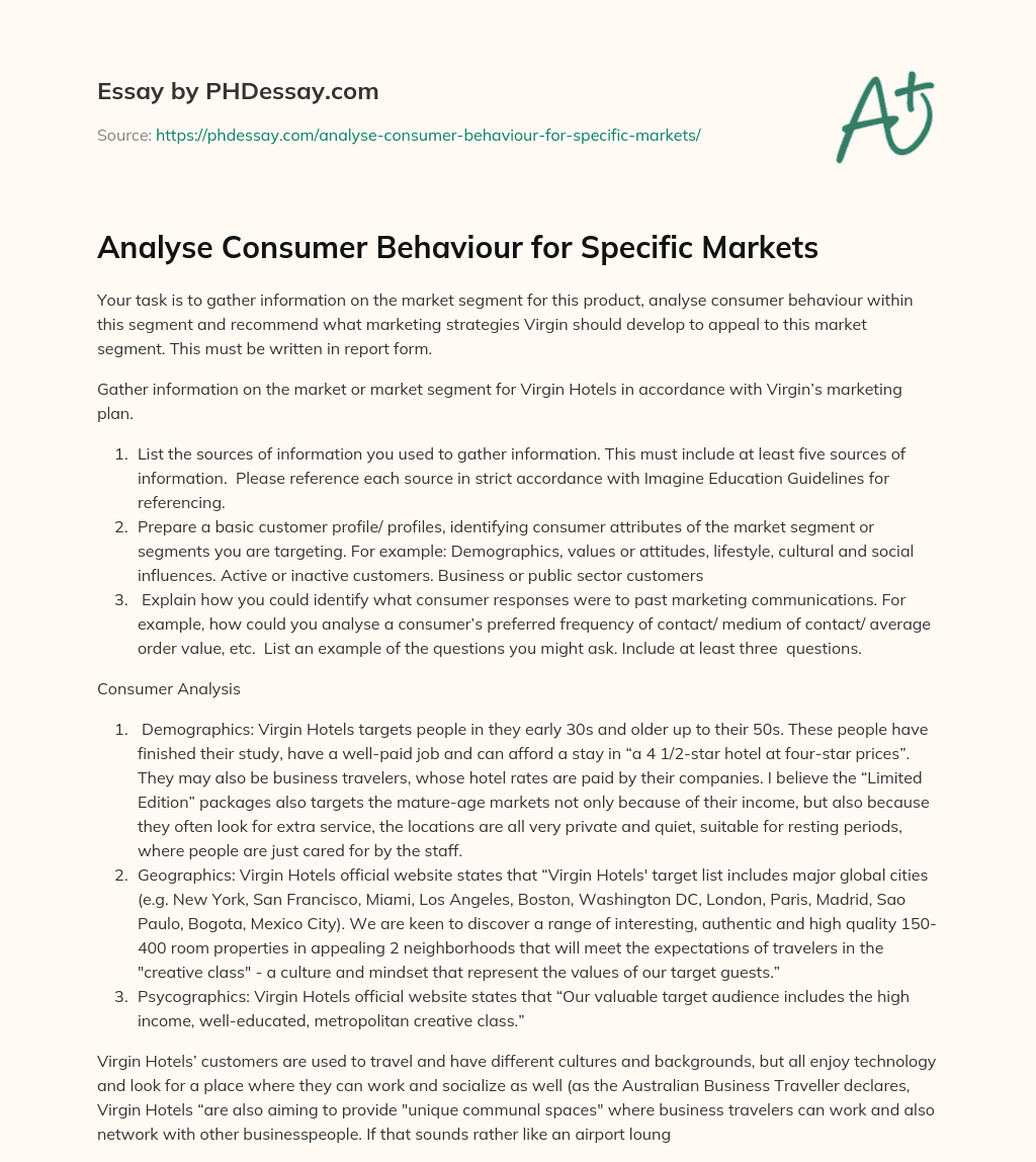 Analyse Consumer Behaviour for Specific Markets - PHDessay.com
