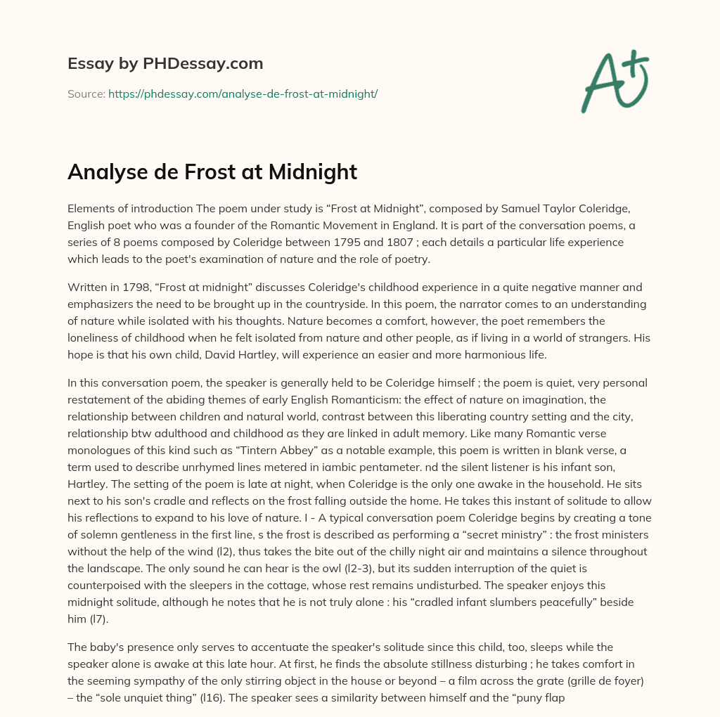 Analyse De Frost At Midnight Analysis And Summary Essay - PHDessay.com