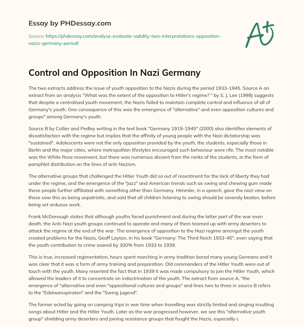 Control and Opposition In Nazi Germany - PHDessay.com