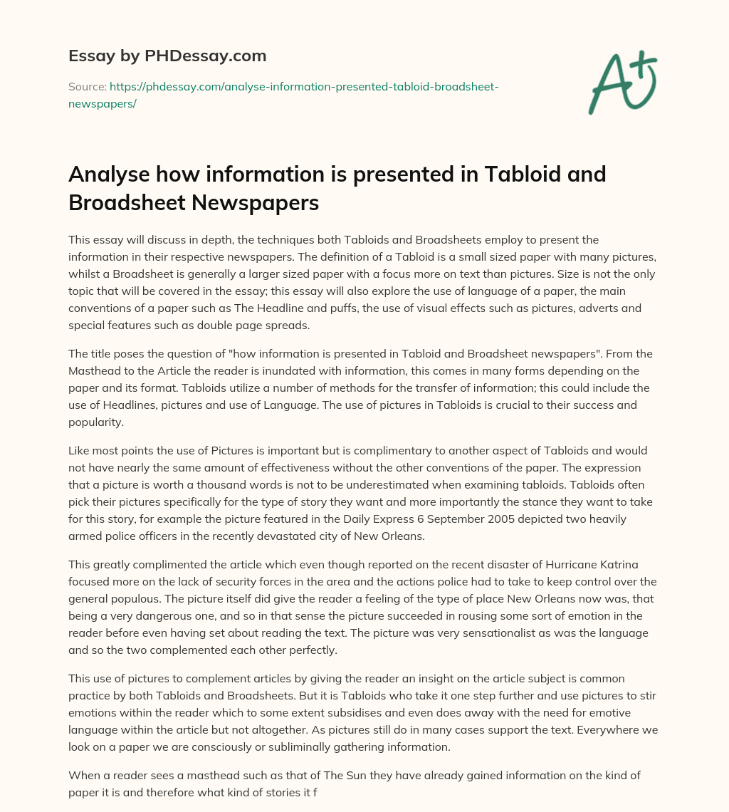 Analyse How Information Is Presented In Tabloid And Broadsheet ...