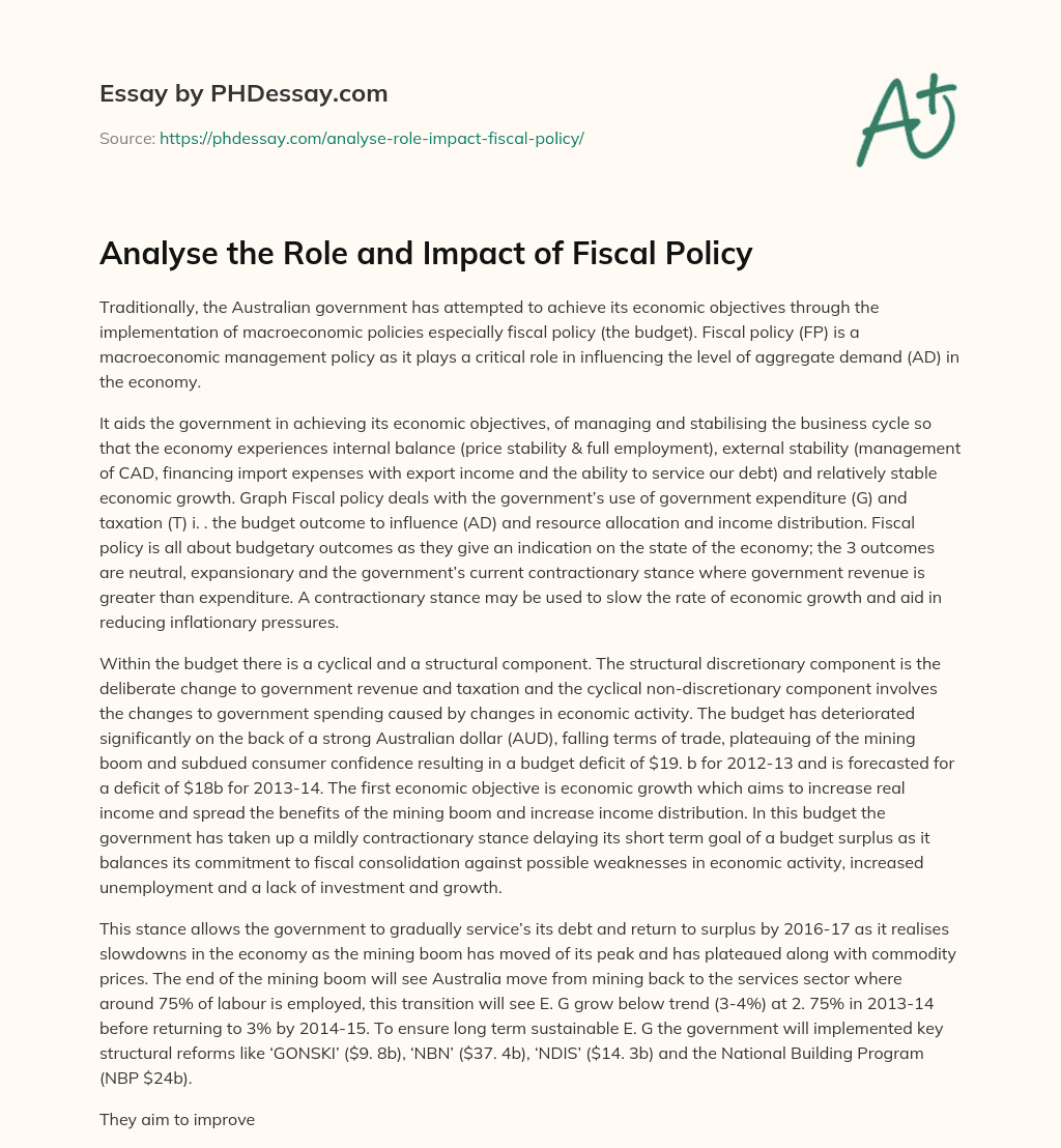 Analyse the Role and Impact of Fiscal Policy - PHDessay.com