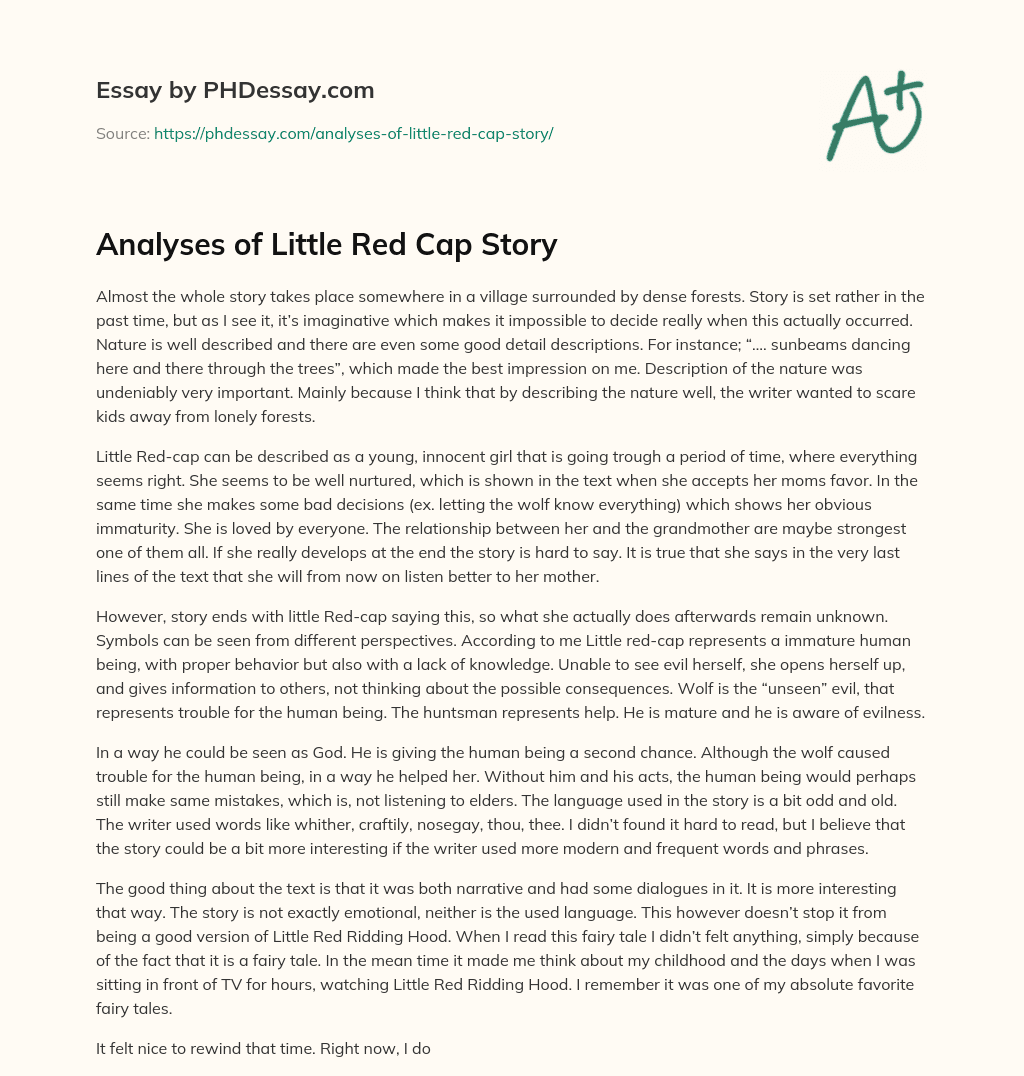 Analyses of Little Red Cap Story (600 Words) - PHDessay.com