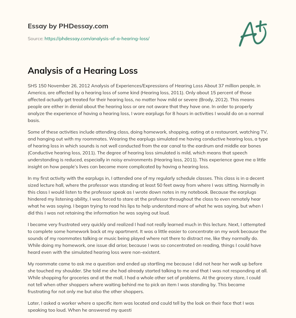 Analysis of a Hearing Loss - PHDessay.com