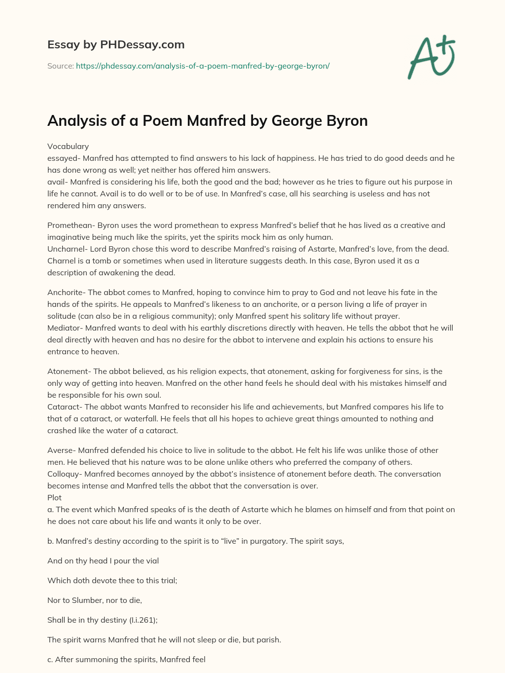 Analysis of a Poem Manfred by George Byron - PHDessay.com