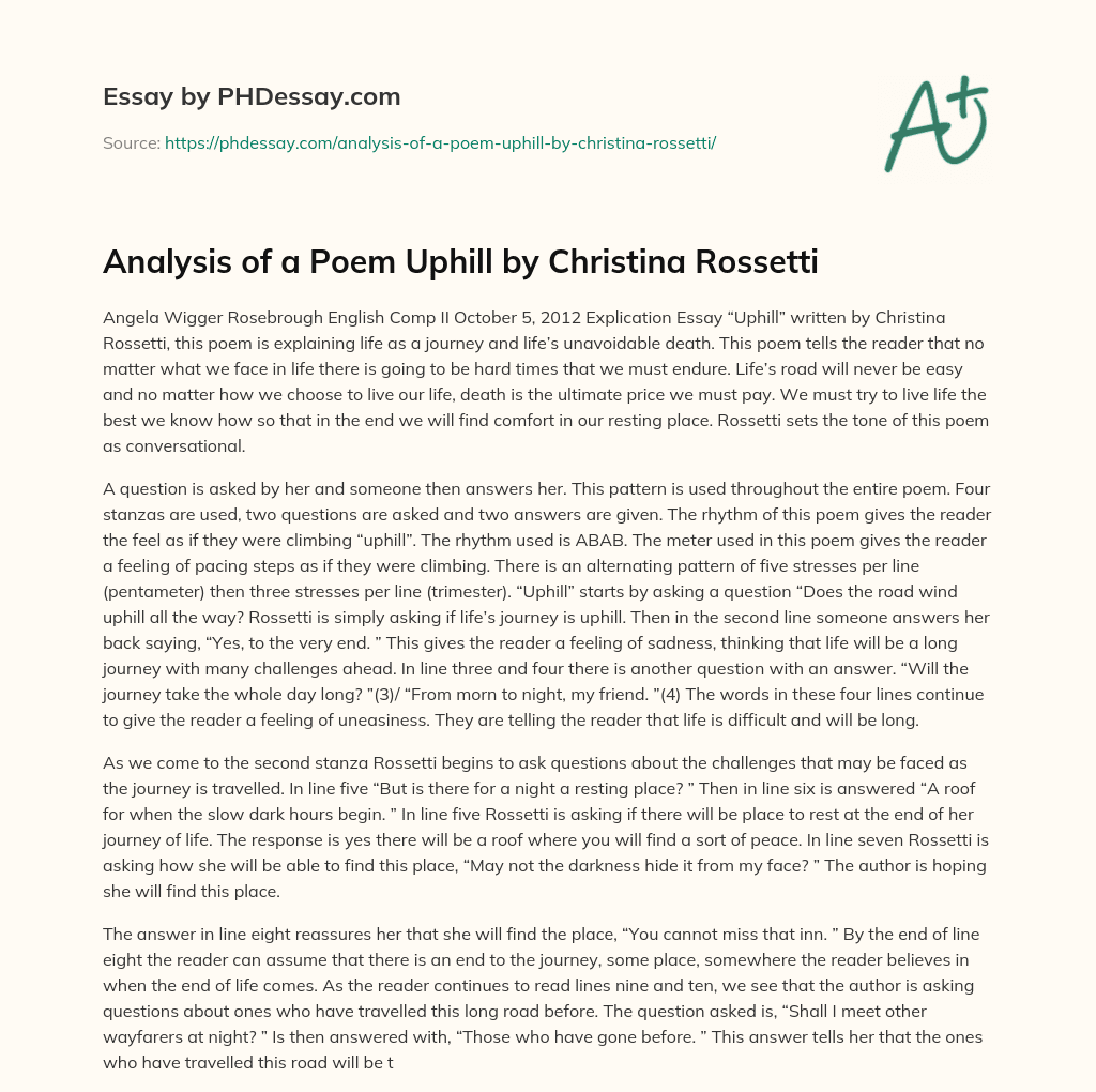 Analysis of a Poem Uphill by Christina Rossetti - PHDessay.com