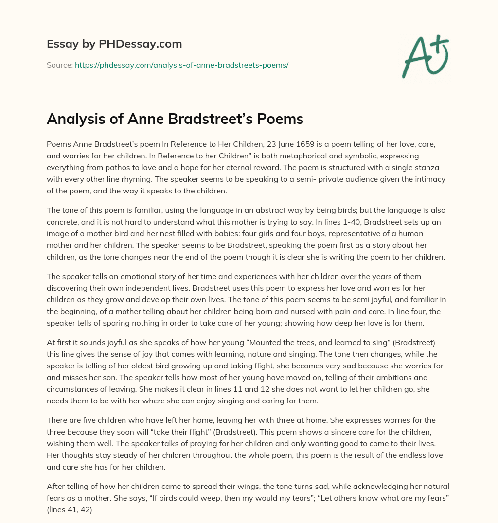 Analysis of Anne Bradstreet’s Poems - PHDessay.com