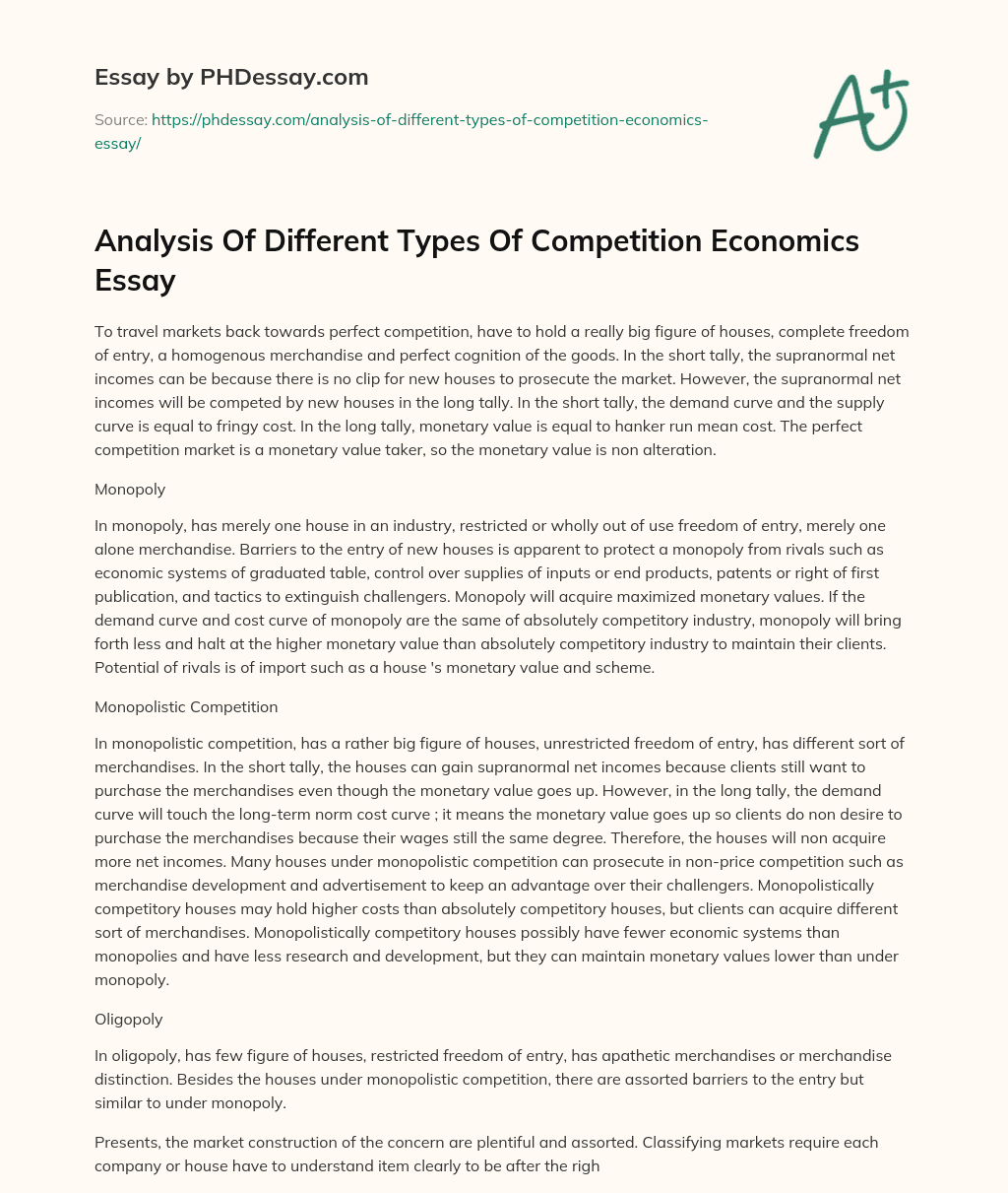 Analysis Of Different Types Of Competition Economics Essay - PHDessay.com