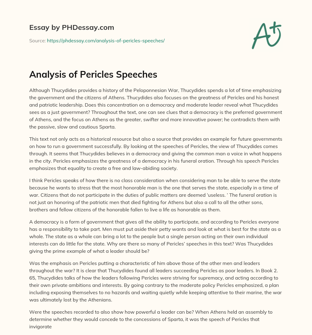 Analysis of Pericles Speeches - PHDessay.com