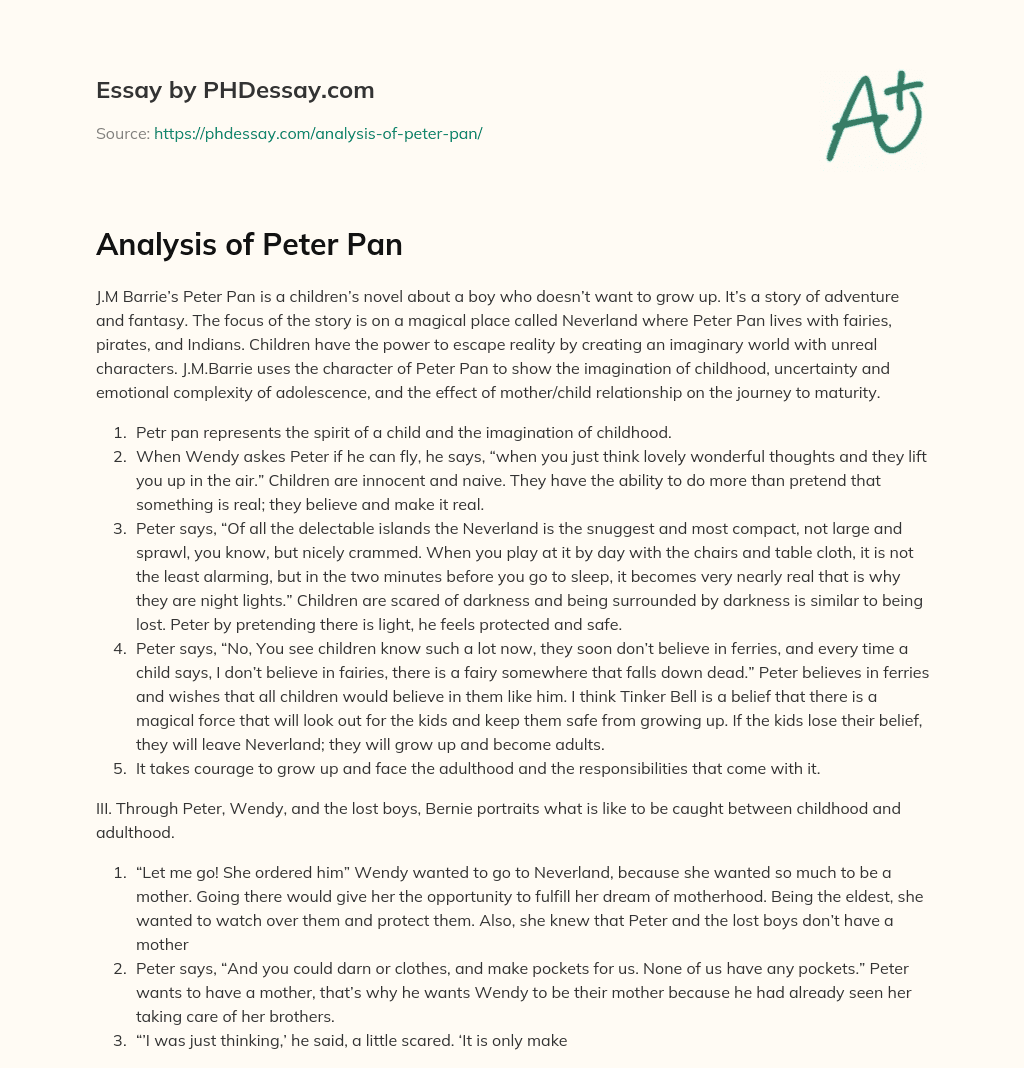 Analysis Of Peter Pan Essay Example - PHDessay.com